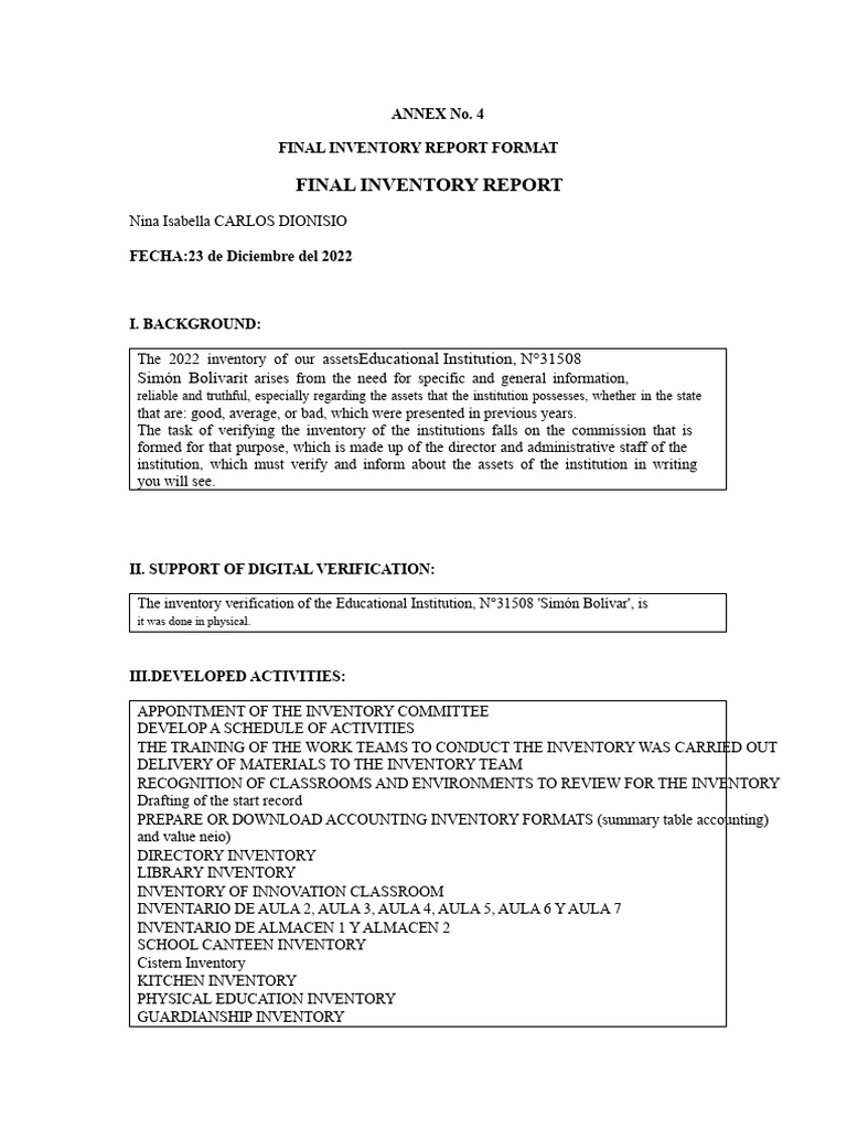 2022 Final Inventory Report Format | PDF | Inventory