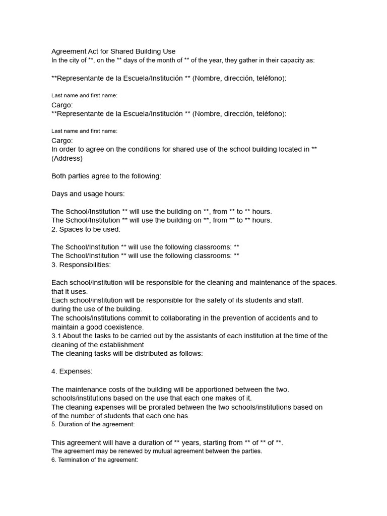 Agreement Act For Shared Building Use | PDF