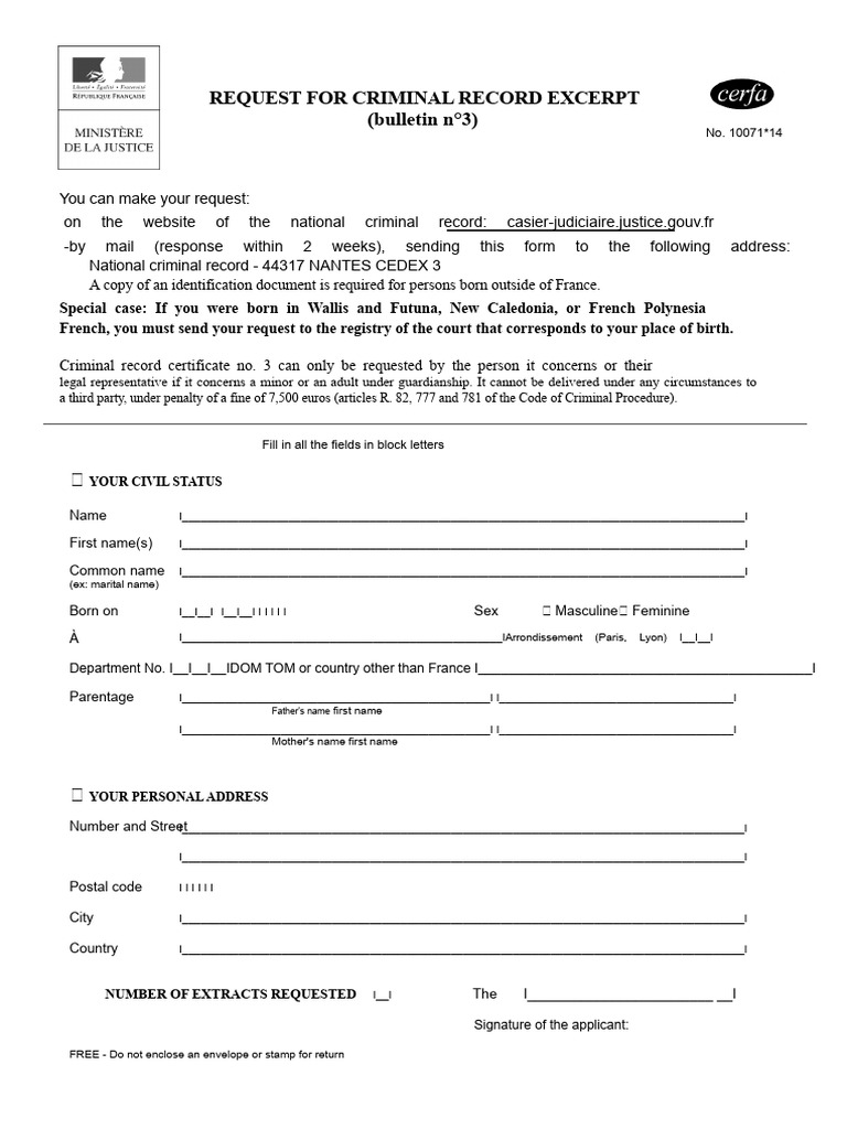 Request for Criminal Record Excerpt | PDF | Criminal Record | Mail