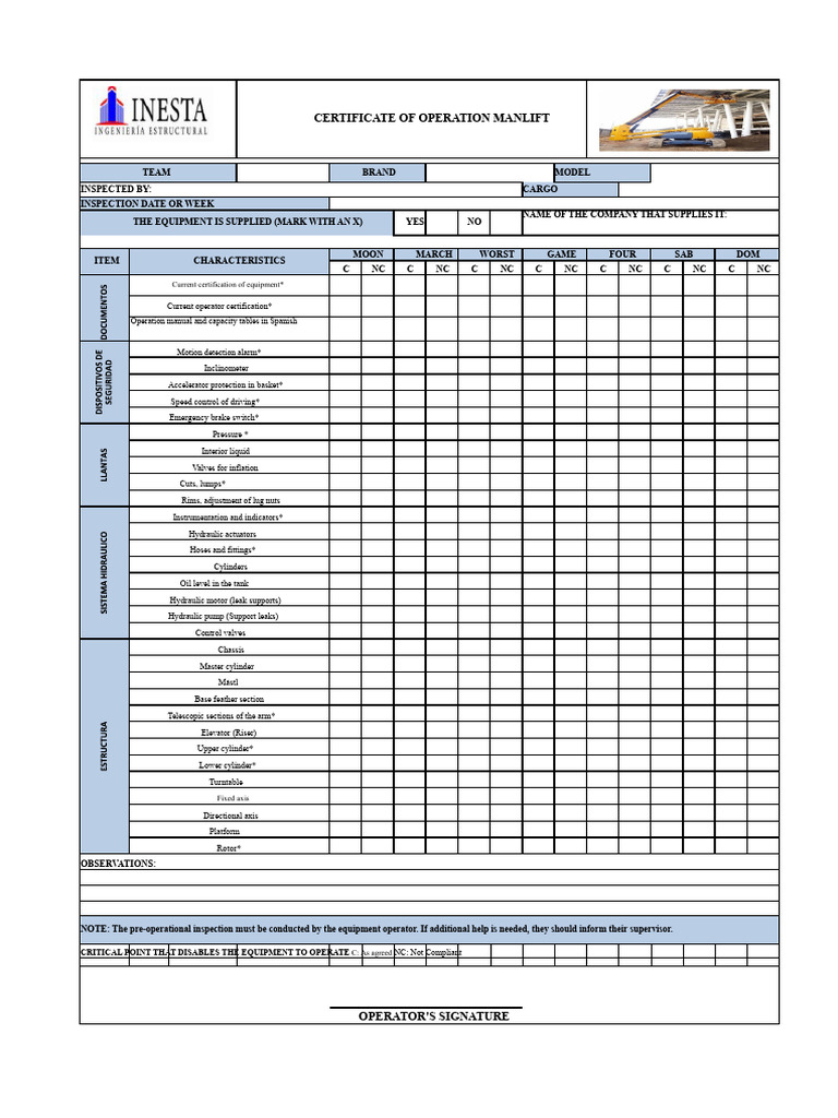 Manlift Operational Certification | PDF | Valve | Equipment