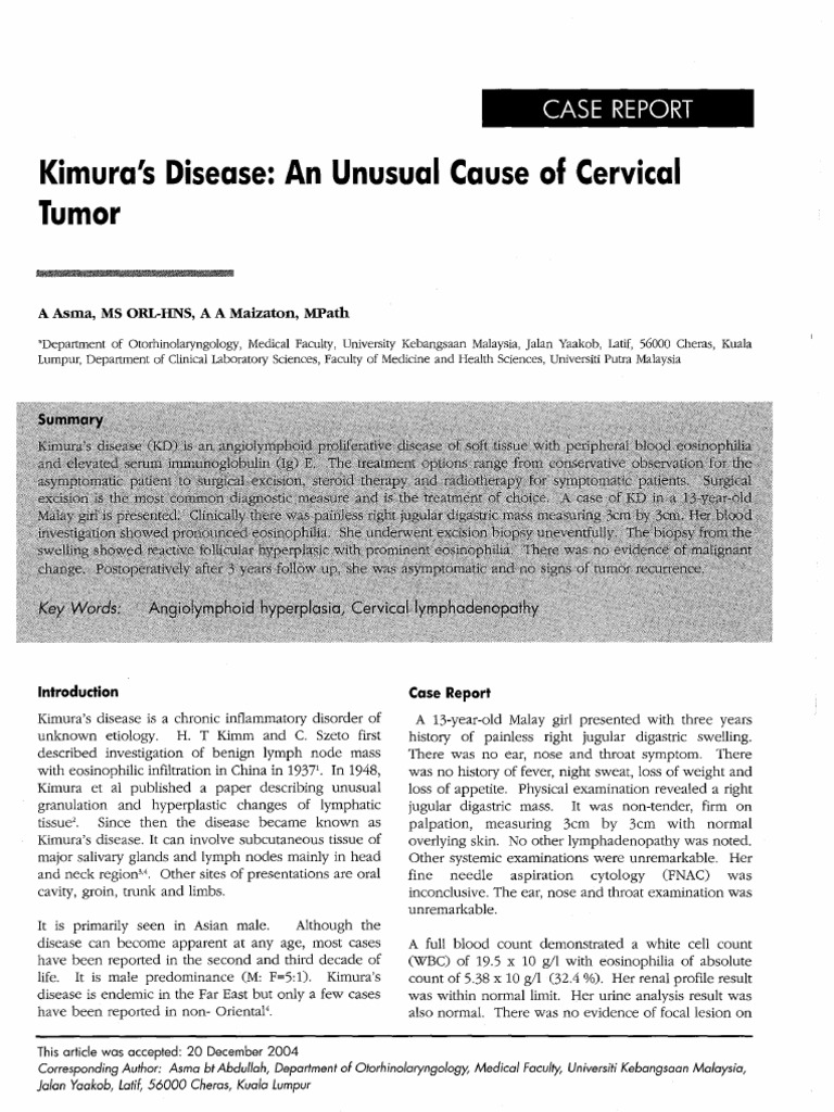 Kimuras - Disease Unusual Cause of Cervical Tumor | PDF | Radiation Therapy | Immunology