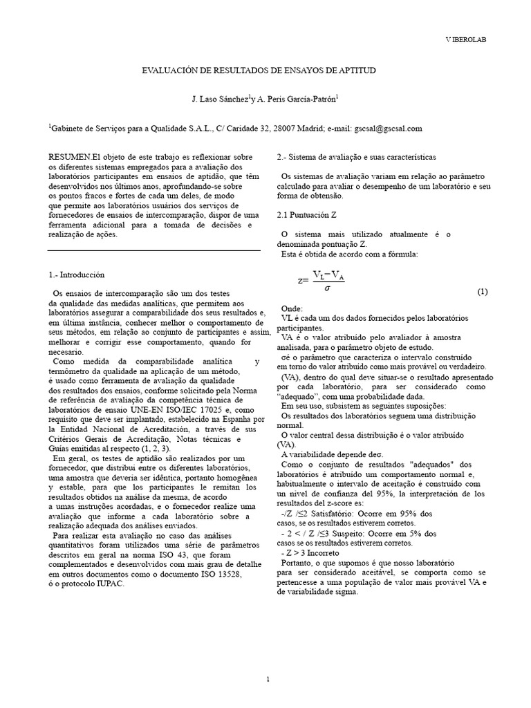 Avaliação de Ensaios de Aptidão em Laboratórios | PDF | Método ...