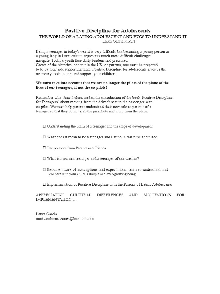 Positive Discipline For Adolescents PRECONFERENCE | PDF | Adolescence ...