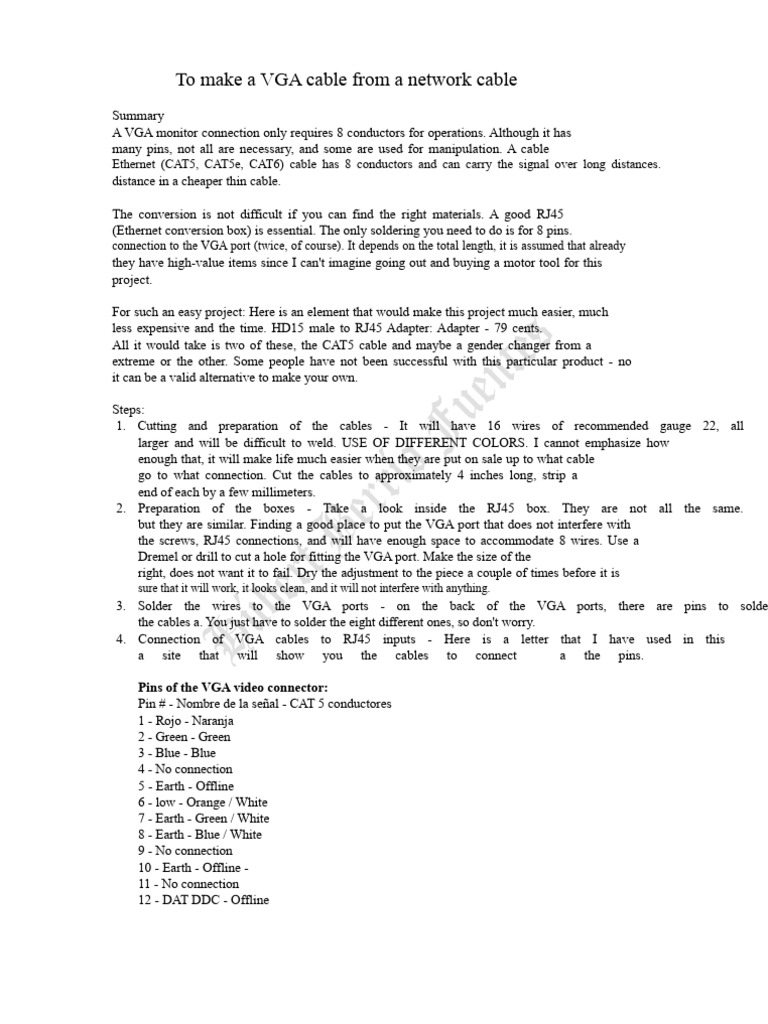 Making A VGA Cable From A Network Cable | PDF | Physical Layer ...