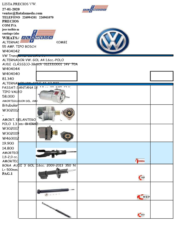 Peças e Acessórios VW: Lista Completa | PDF | Volkswagen | Veículos de ...
