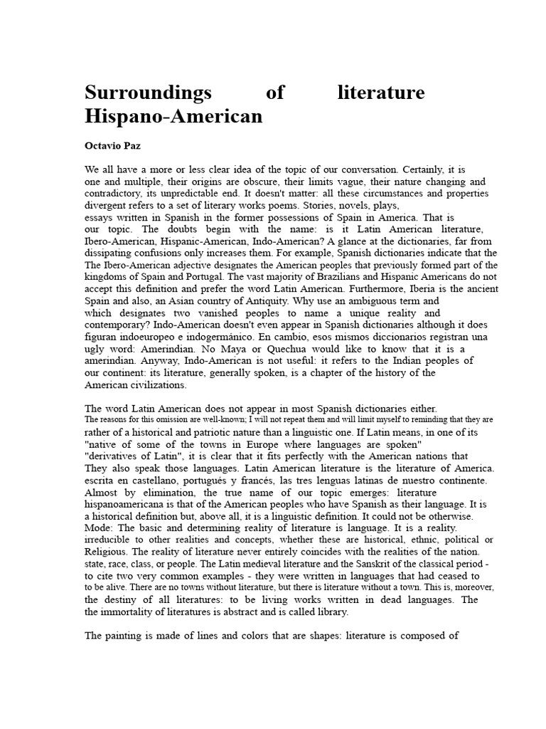 Surroundings of Hispanic American Literature, Octavio PAZ | PDF ...