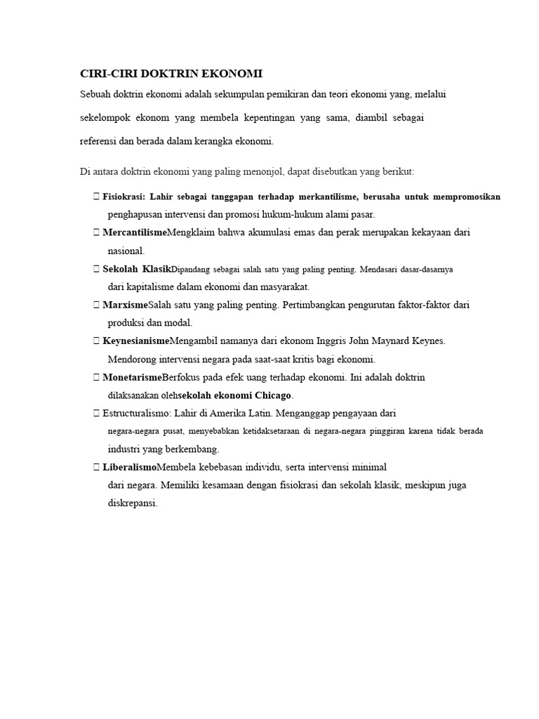 Karakteristik Doktrin Ekonomi | PDF