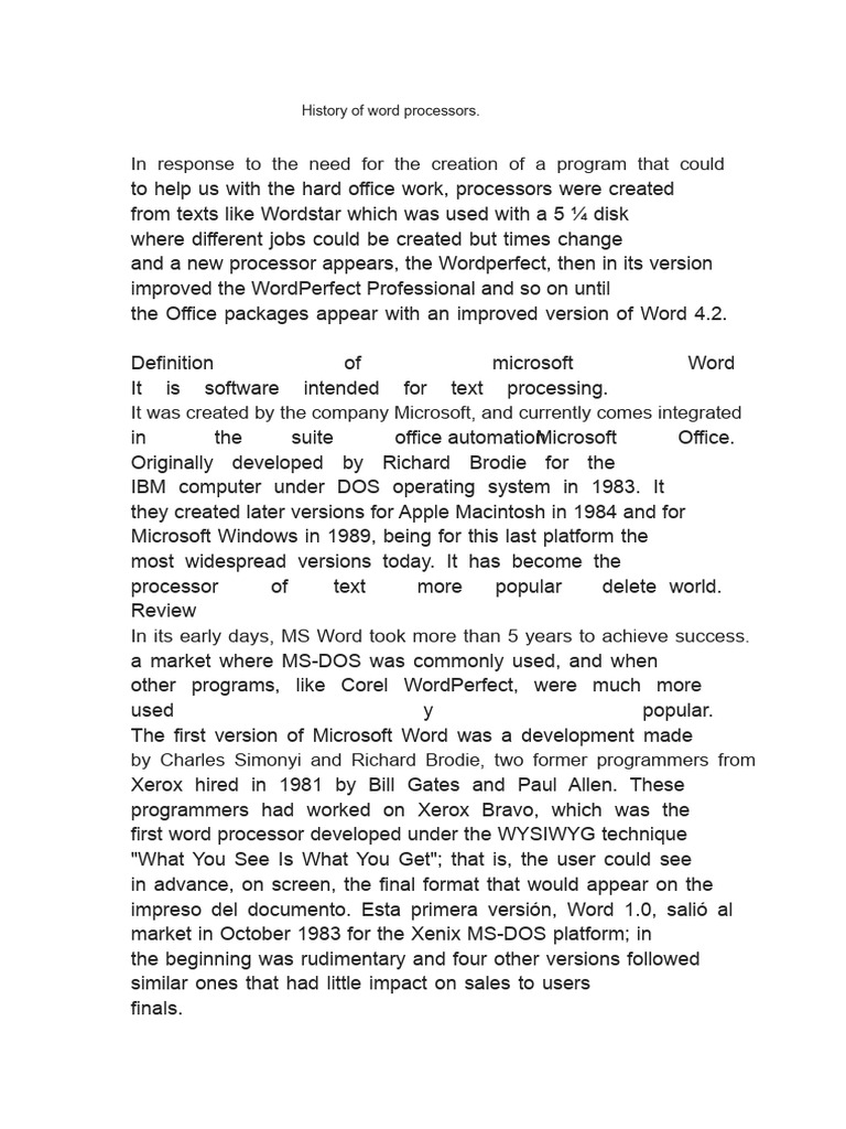 Evolution of Word Processors History | PDF