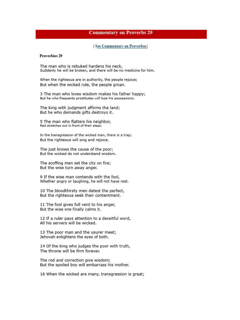 Commentary On Proverbs 29 | PDF | Book Of Proverbs | Anger