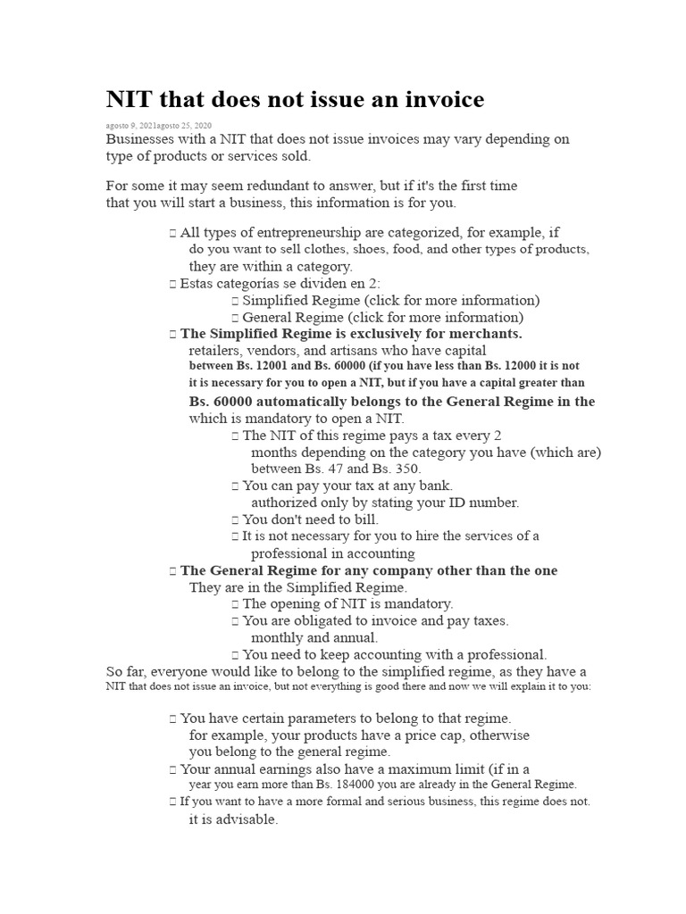NIT That Does Not Issue An Invoice | PDF | Business | Economies