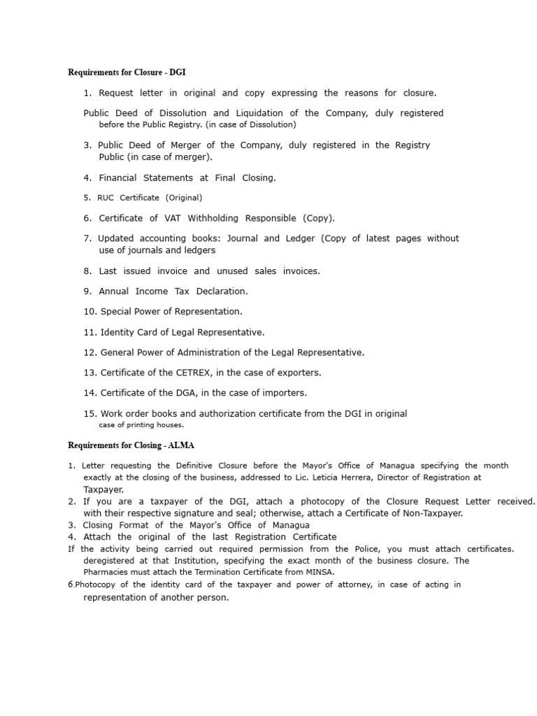 Business Closure Requirements Guide | PDF