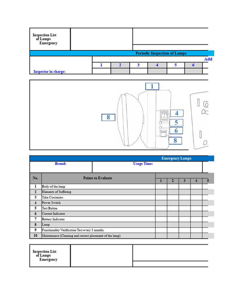 Emergency Lamp Inspection Checklist | PDF