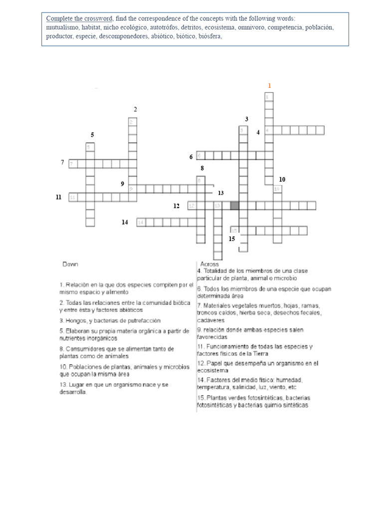 Crossword Basic Concepts of Ecology | PDF