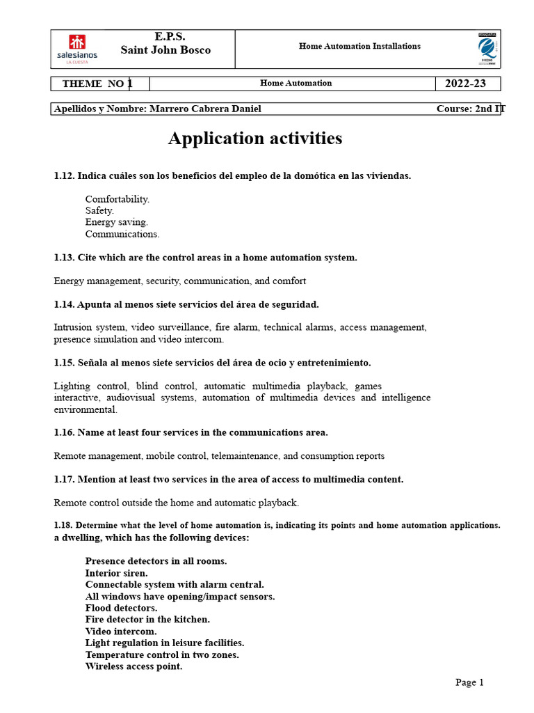 Application Activities Theme 1 | PDF | Home Automation | Automation