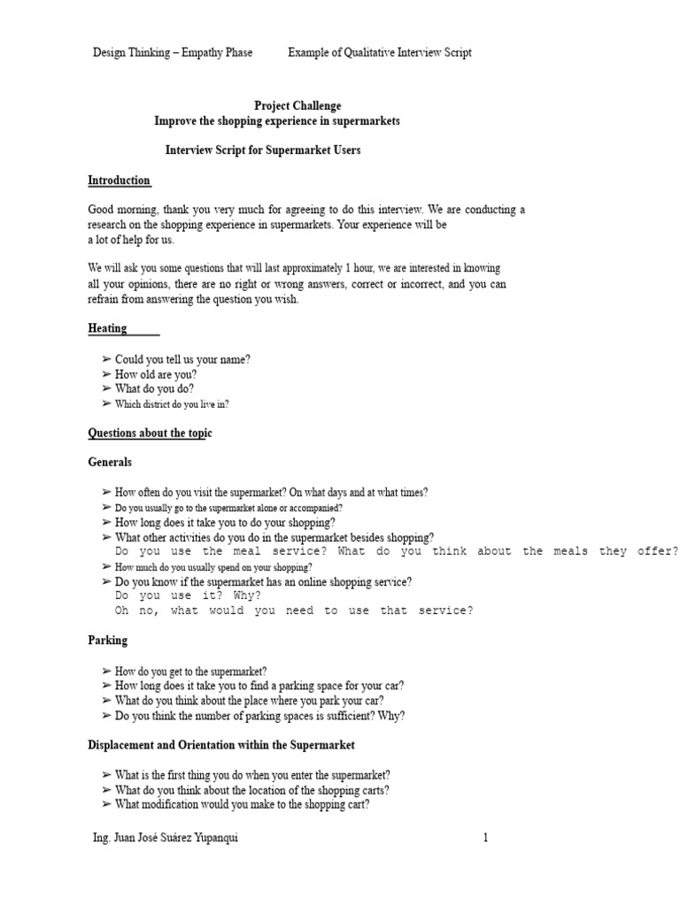Supermarket User Interview Script | PDF | Supermarket