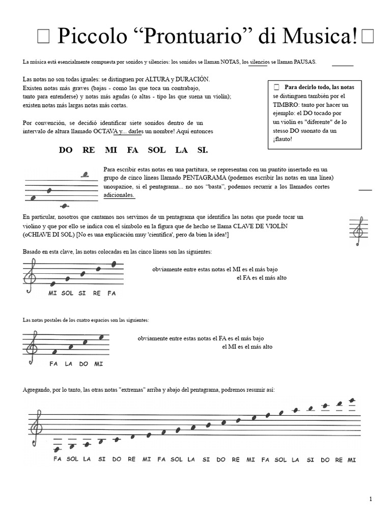 Introducción a la Notación Musical | PDF | Escala (música) | Intervalo ...