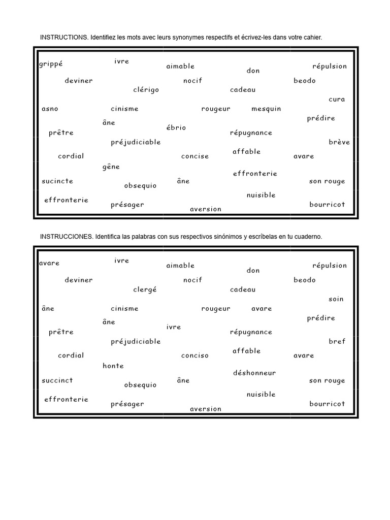 Synonymes de mots courants à noter | PDF