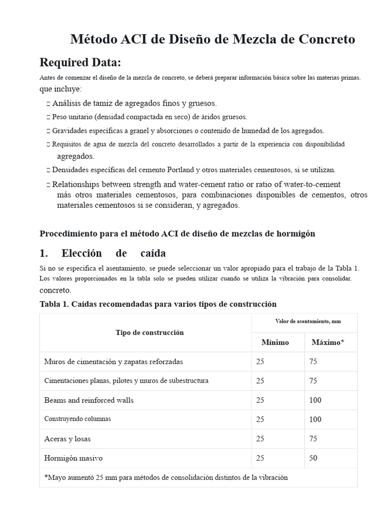 Método ACI de Diseño de Mezclas de Concreto | PDF | Hormigón | Fundación (Ingeniería)