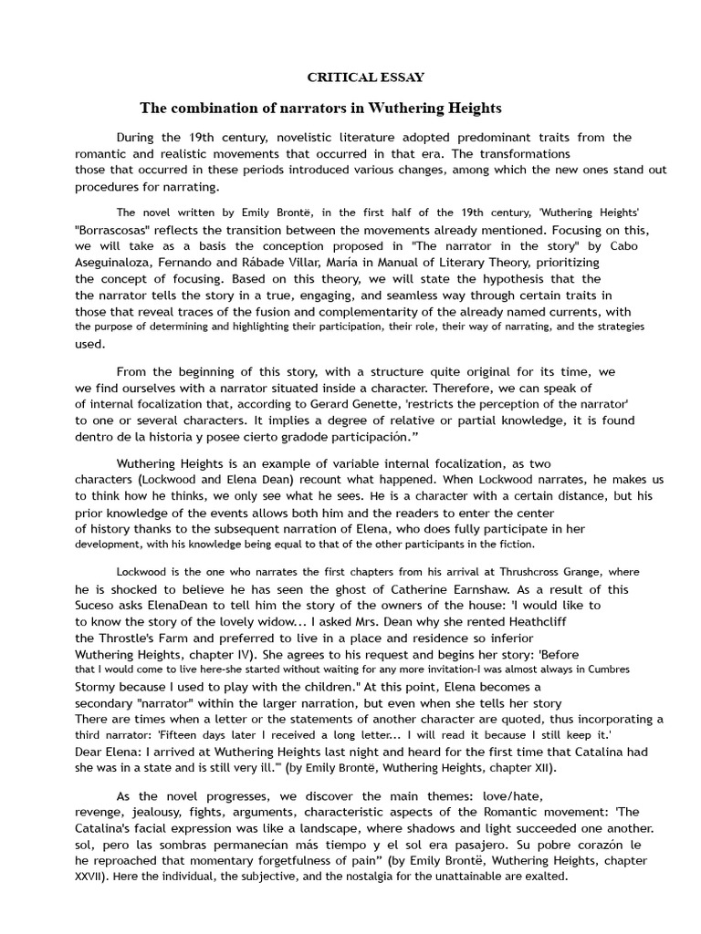 Critical Essay - Wuthering Heights | PDF | Wuthering Heights | Literary ...