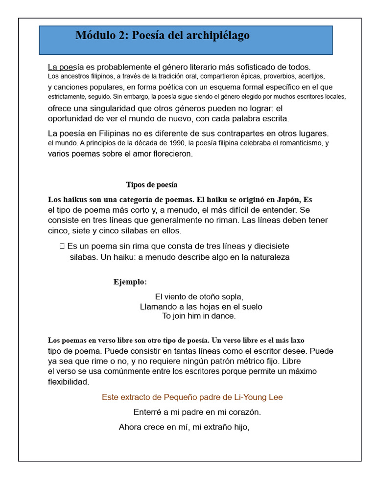 Tipos y Elementos de la Poesía Filipina | PDF | Poesía | Ritmo