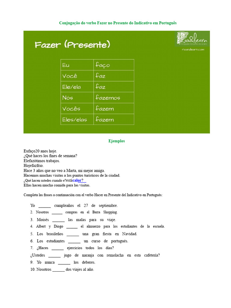 Ejercicio Verbo Hacer - Ok | PDF