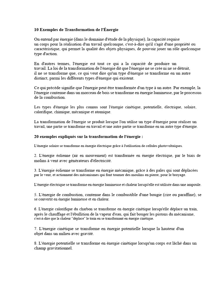 10 Exemples de Transformation de L'énergie | PDF | Friction | Chaleur