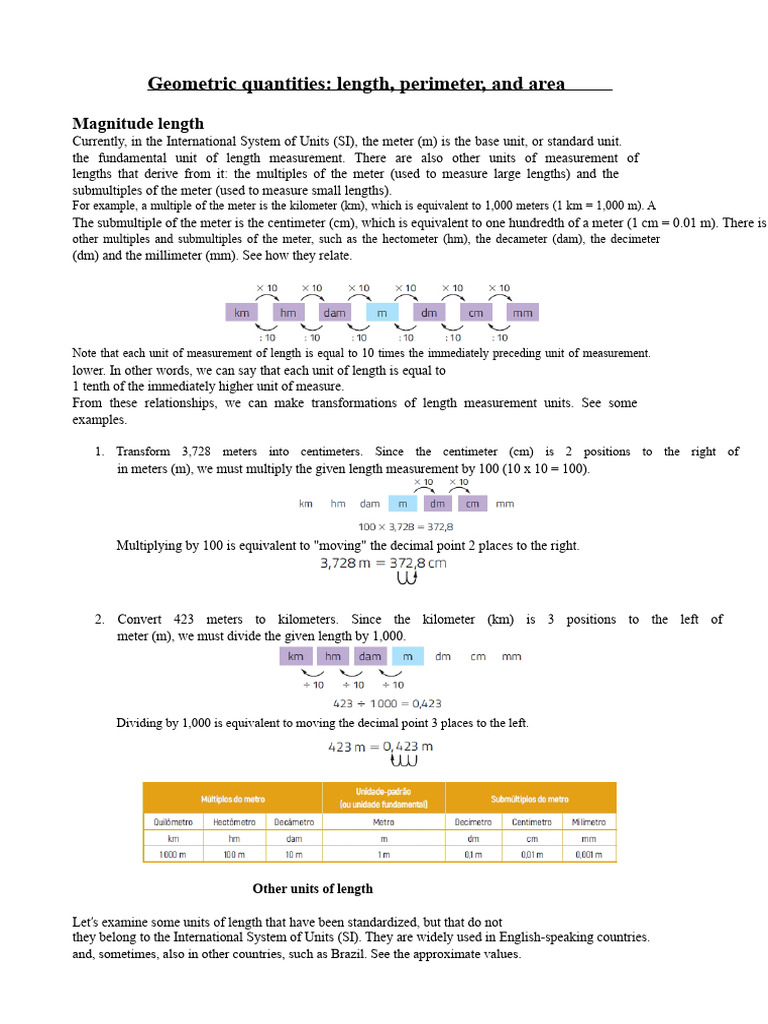 Geometric Quantities | PDF | Area | Metre