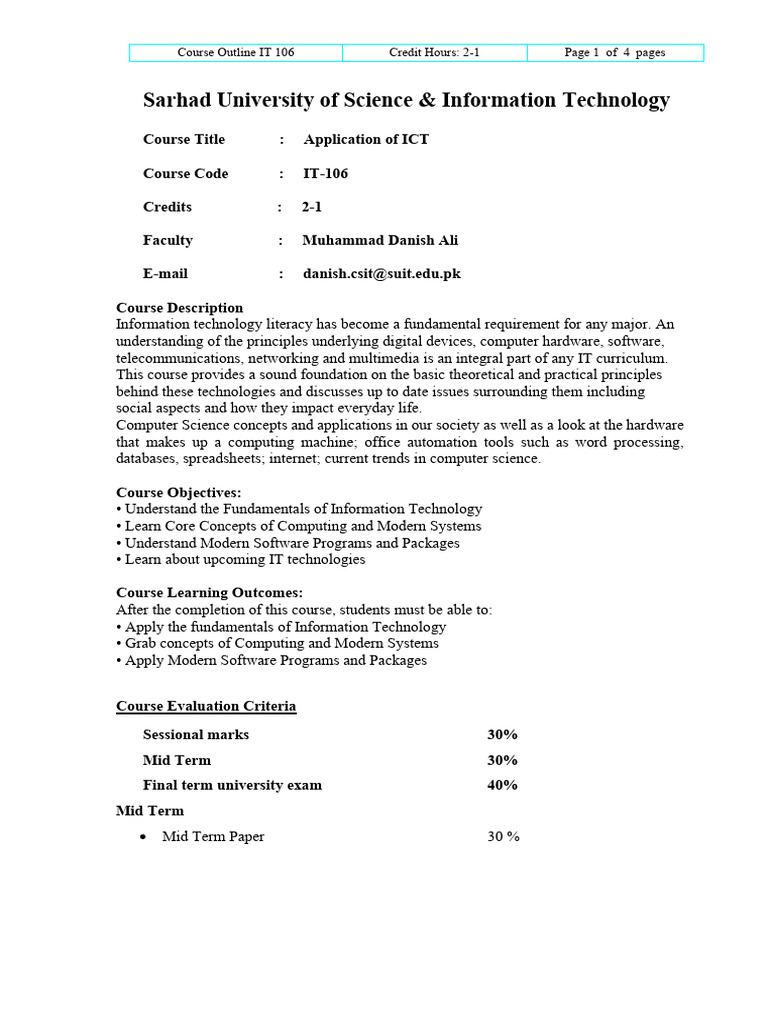 Application of ICT (Course Curriculum) | PDF | Computer File | World Wide Web