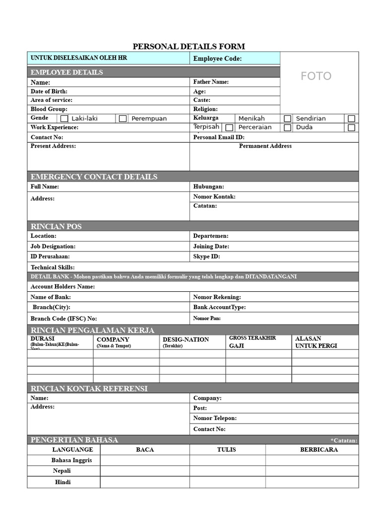 Formulir Data Pribadi Karyawan HR | PDF