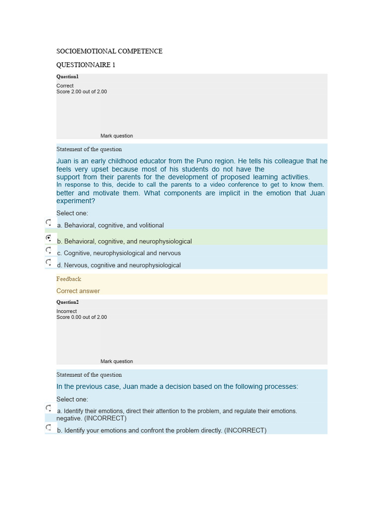 SOCIOEMOTIONAL COMPETENCE Questionnaire | PDF | Emotions | Thought