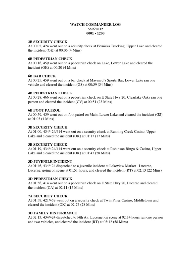 Lake County Sheriff's Watch Commander Logs | PDF | Traffic | Industries