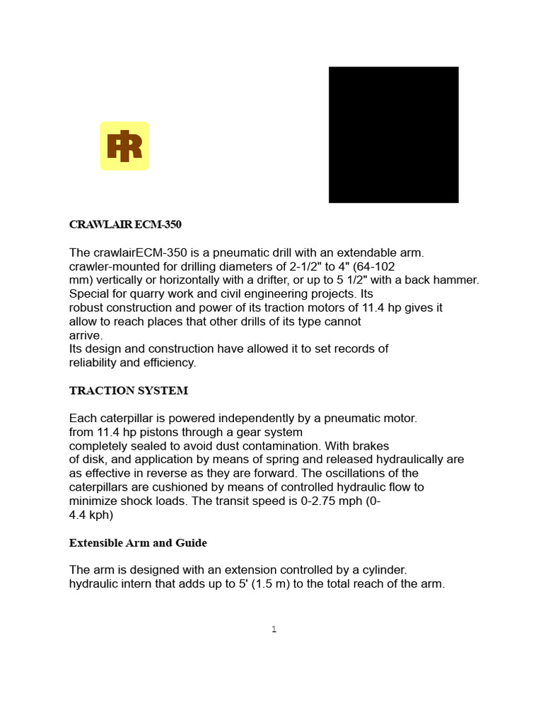CRAWLAIR ECM-350 Pneumatic Drill Specs | PDF | Drill | Drilling