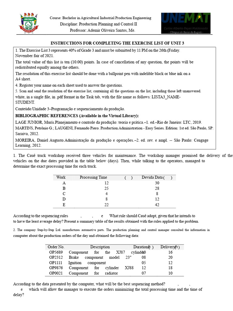 PCP II Unit 3 - Exercise List | PDF