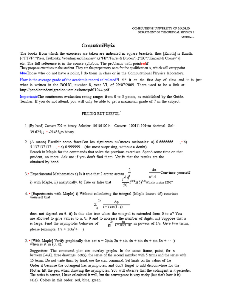 Computational Physics Exercises Guide | PDF | Mathematical Objects ...