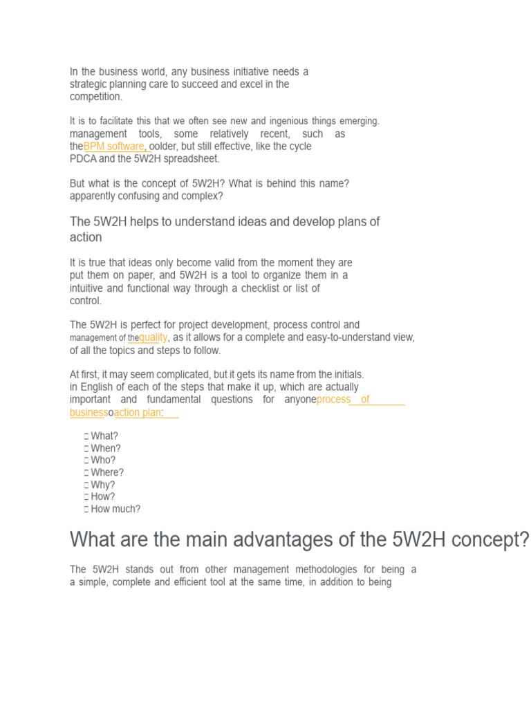 What Are The Main Advantages of The 5W2H Concept? | PDF | Strategic ...