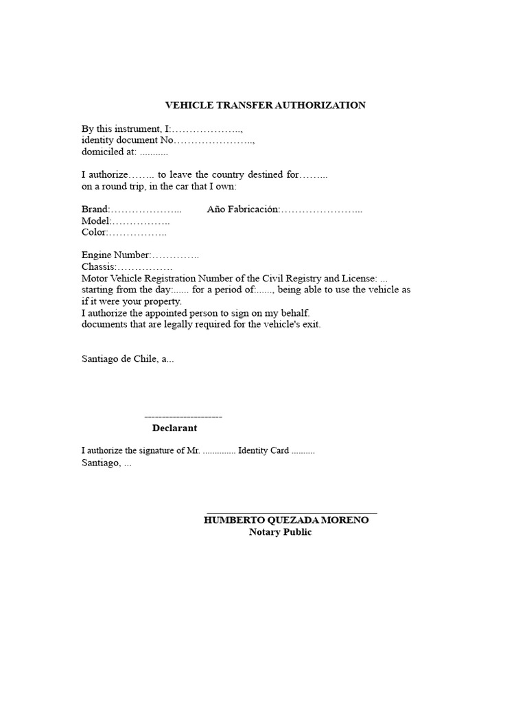 Vehicle Transfer Authorization | PDF