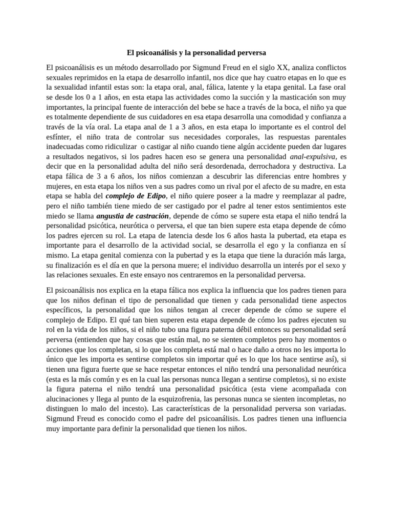 El Psicoanálisis y La Personalidad Perversa | PDF | Complejo de Edipo ...