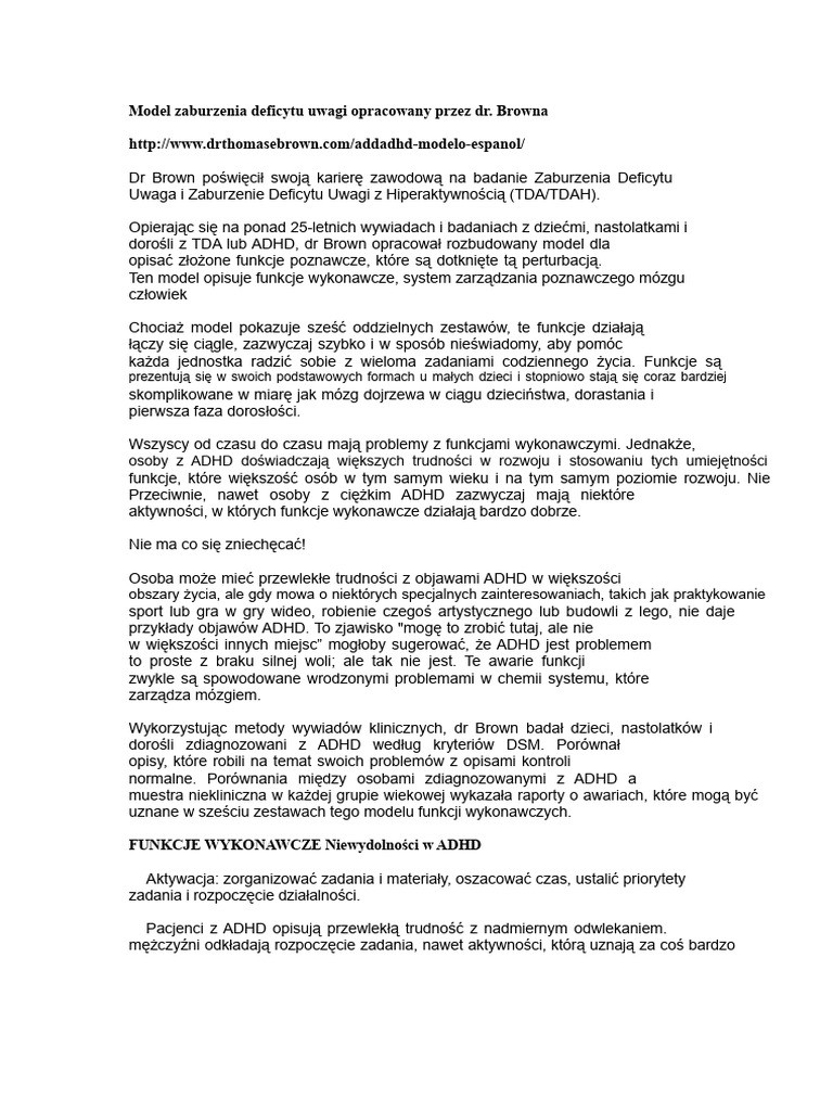 1 Model ADHD - DR Thomas Brown | PDF