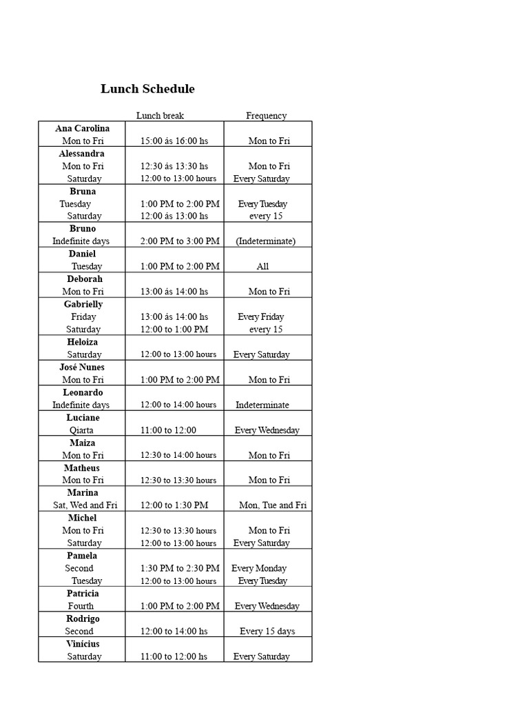 Lunch Schedule | PDF