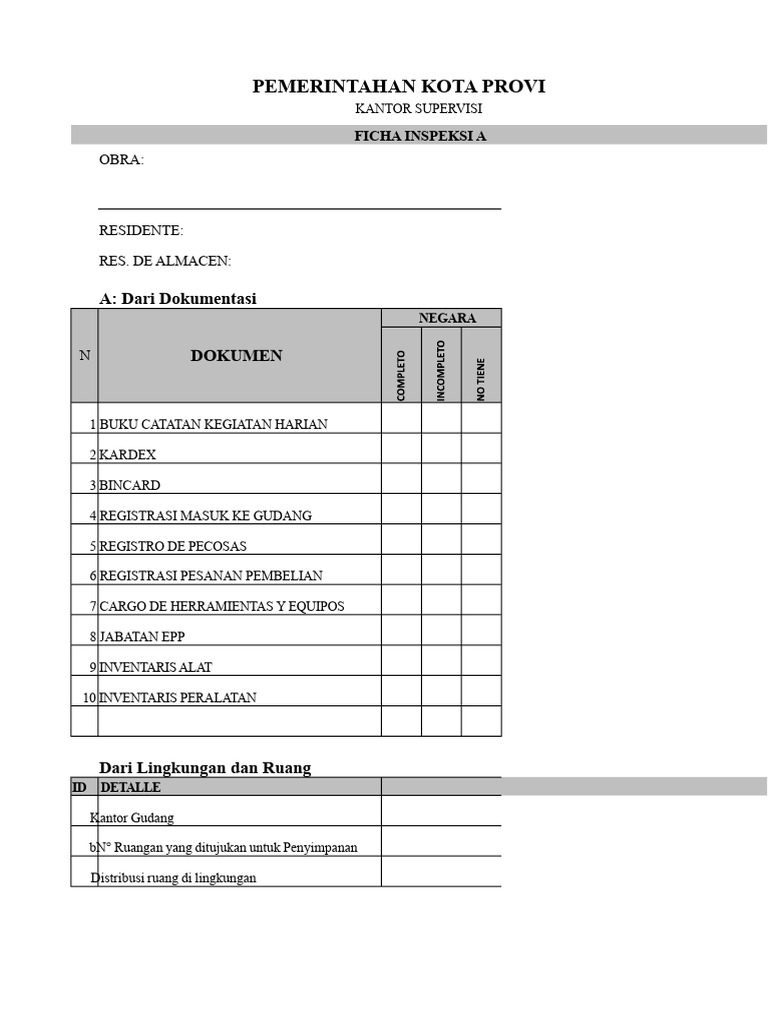 Lembar Inspeksi Gudang Kerja | PDF