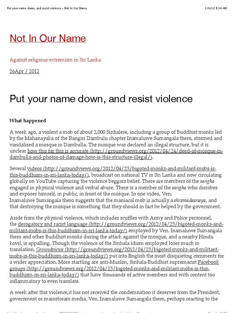 Not in Our Name - English | PDF | Sri Lanka | Gautama Buddha