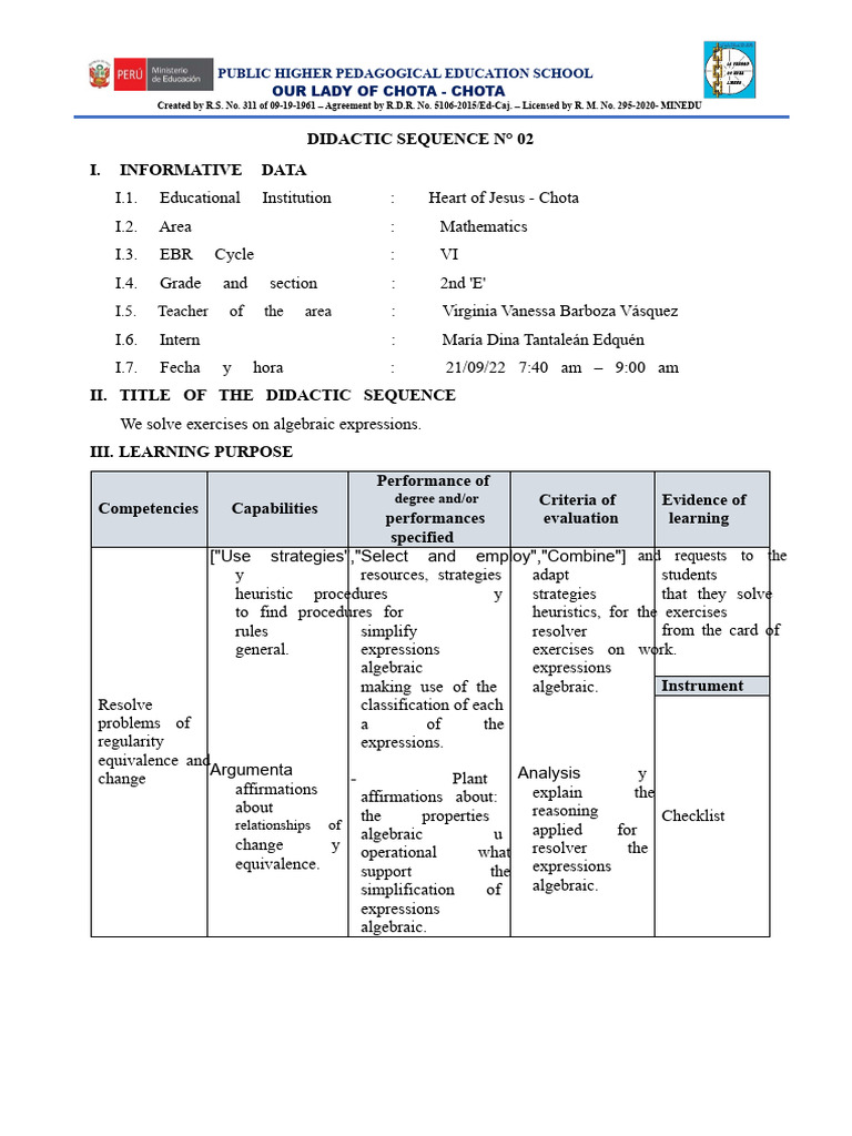 Session 2 Algebraic Expressions Second Grade e | PDF | Exponentiation ...