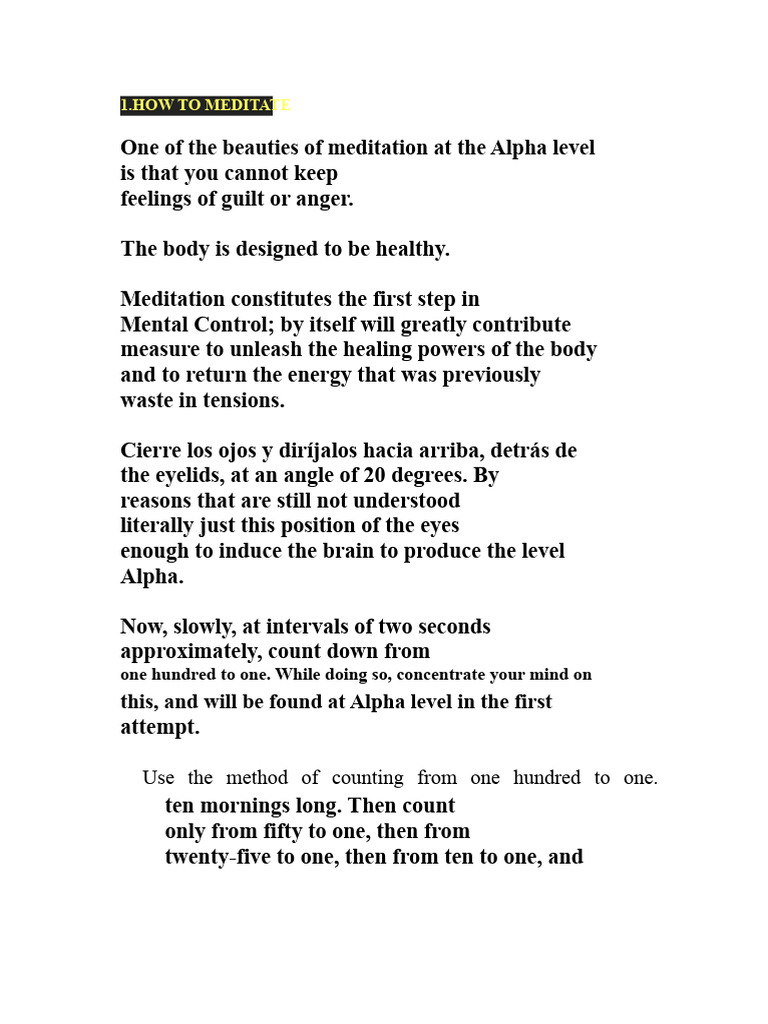 Alpha Level Meditation Techniques | PDF | Meditation | Mind