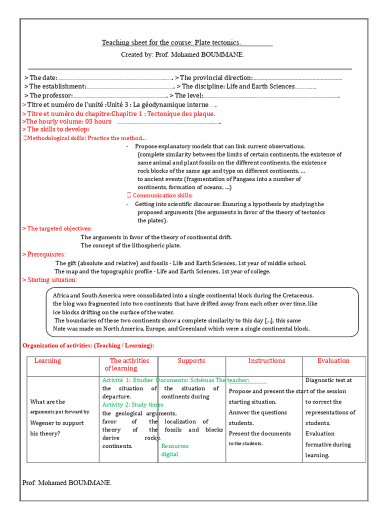Plate Tectonics Educational Sheet | PDF | Plate Tectonics | Natural ...