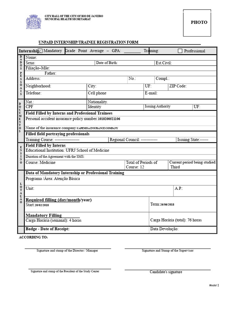 INTERNSHIP REGISTRATION FORM. 2018 Partially Filled Out | PDF