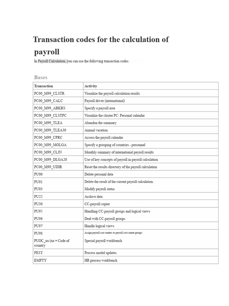Payroll Calculation Codes SAP | PDF | Payroll | Computing