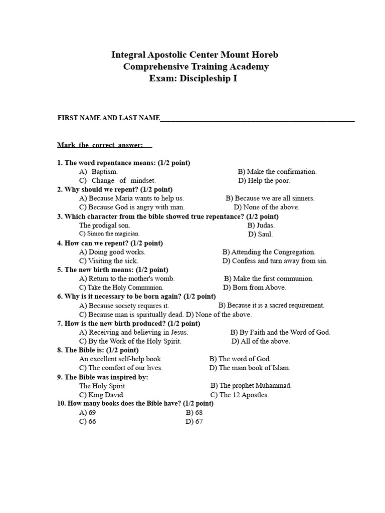 Discipleship Exam 1 Improved | PDF | Born Again | Bible