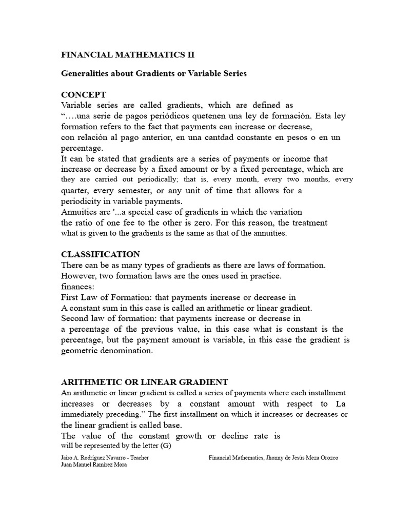 Generalities About Gradients | PDF | Present Value | Variable (Mathematics)