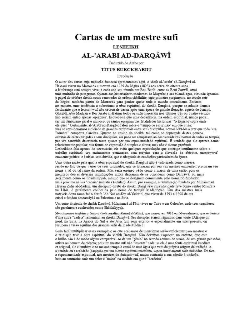 Cartas de Moulay Al 'Arabi Al Darqawi | PDF | Deus | Amor