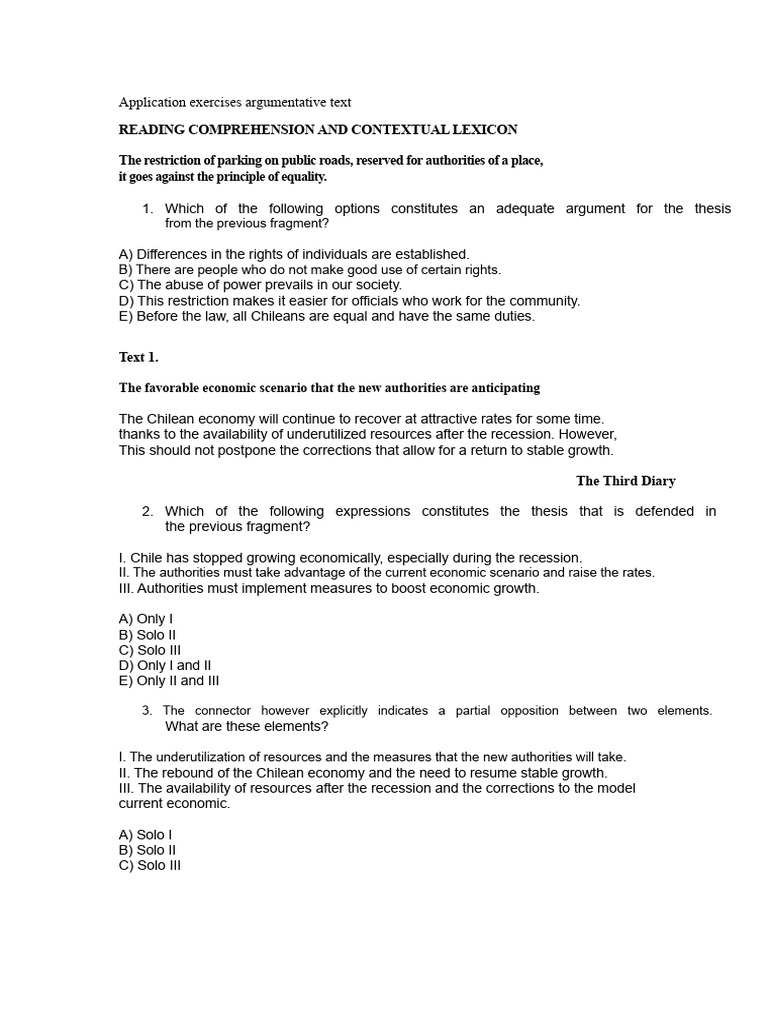 Application Exercises Argumentative Text | PDF